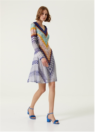 Missoni Kadın V Yaka Zikzak Desenli Uzun Kol Mini Elbise Mavi 38 IT Missoni Kadın V Yaka Zikzak Desenli Uzun Kol Mini Elbise Mavi 38 IT