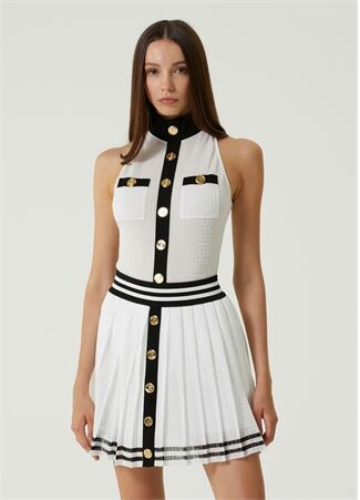 Balmain Kadın Siyah Beyaz Logo Desenli Body 36 FR