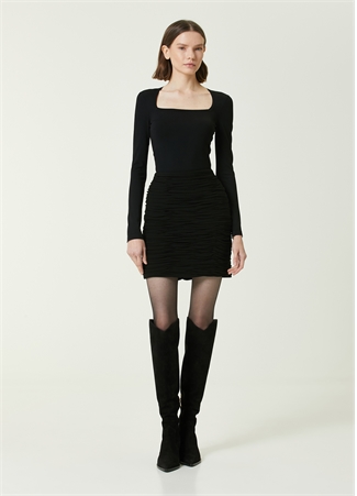 Khaite Kadın Siyah Drapeli Mini Etek 4 US Khaite Kadın Siyah Drapeli Mini Etek 4 US