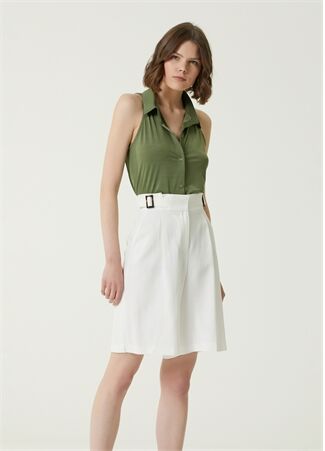 Network Kadın Haki Gömlek Yaka Kolsuz T-shirt S EU