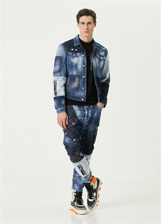 Dsquared2 Erkek Lacivert Patchwork Desenli Cropped Jean Pantolon 48 It Dsquared2 Erkek Lacivert Patchwork Desenli Cropped Jean Pantolon 48 It
