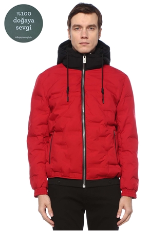 Beymen Club Erkek Kırmızı Siyah Kapüşonlu Puff Mont S