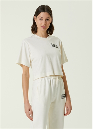 Off-White Kadın Ekru Logo Patchli T-shirt Bej S EU Off-White Kadın Ekru Logo Patchli T-shirt Bej S EU