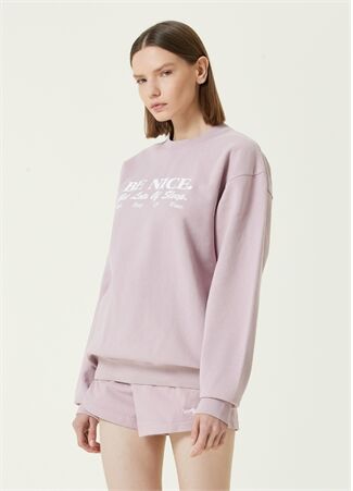 Sporty & Rich Kadın Lila Bisiklet Yaka Baskılı Sweatshirt Pembe XS EU