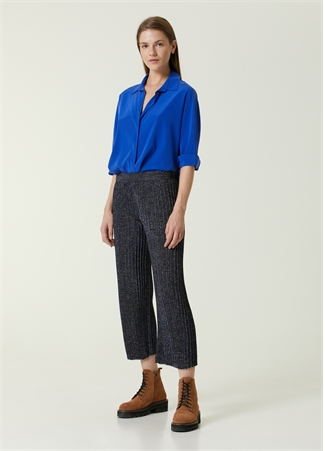 Beymen Club Kadın Lacivert Simli Pilili Culotte Triko Pantolon XS Beymen Club Kadın Lacivert Simli Pilili Culotte Triko Pantolon XS