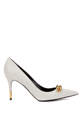 Tom Ford Kadın Beyaz Zincir Detaylı Deri Topuklu Ayakkabı 36 EU