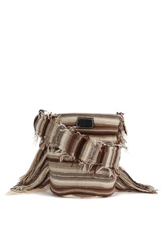 Chloe Kadın Bej Kahverengi Çizgili Kaşmir Omuz Çantası EU