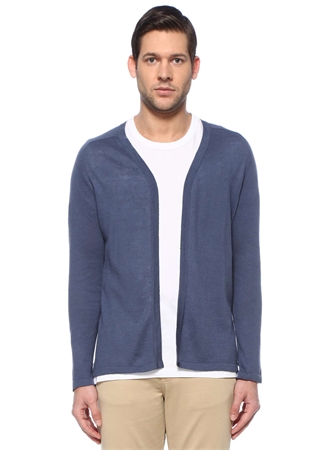 Pal Zileri Erkek Mavi V Yaka Keten Triko Hırka 48 IT