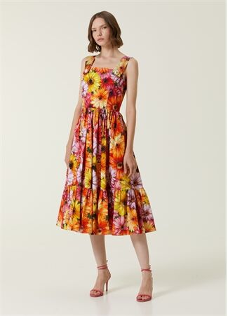 Dolce&Gabbana Kadın Kare Yaka Çiçekli Midi Elbise 38 IT