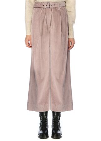 Brunello Cucinelli Kadın Lila Yüksek Bel Kemerli Fitilli Kadife Pantolon Mor 36 IT