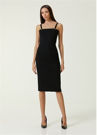 Dolce&Gabbana Kadın Siyah Kare Yaka Midi Elbise 40 IT