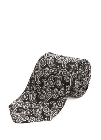 Beymen Collection Erkek Gri Şal Desenli İpek Kravat Siyah EU IT