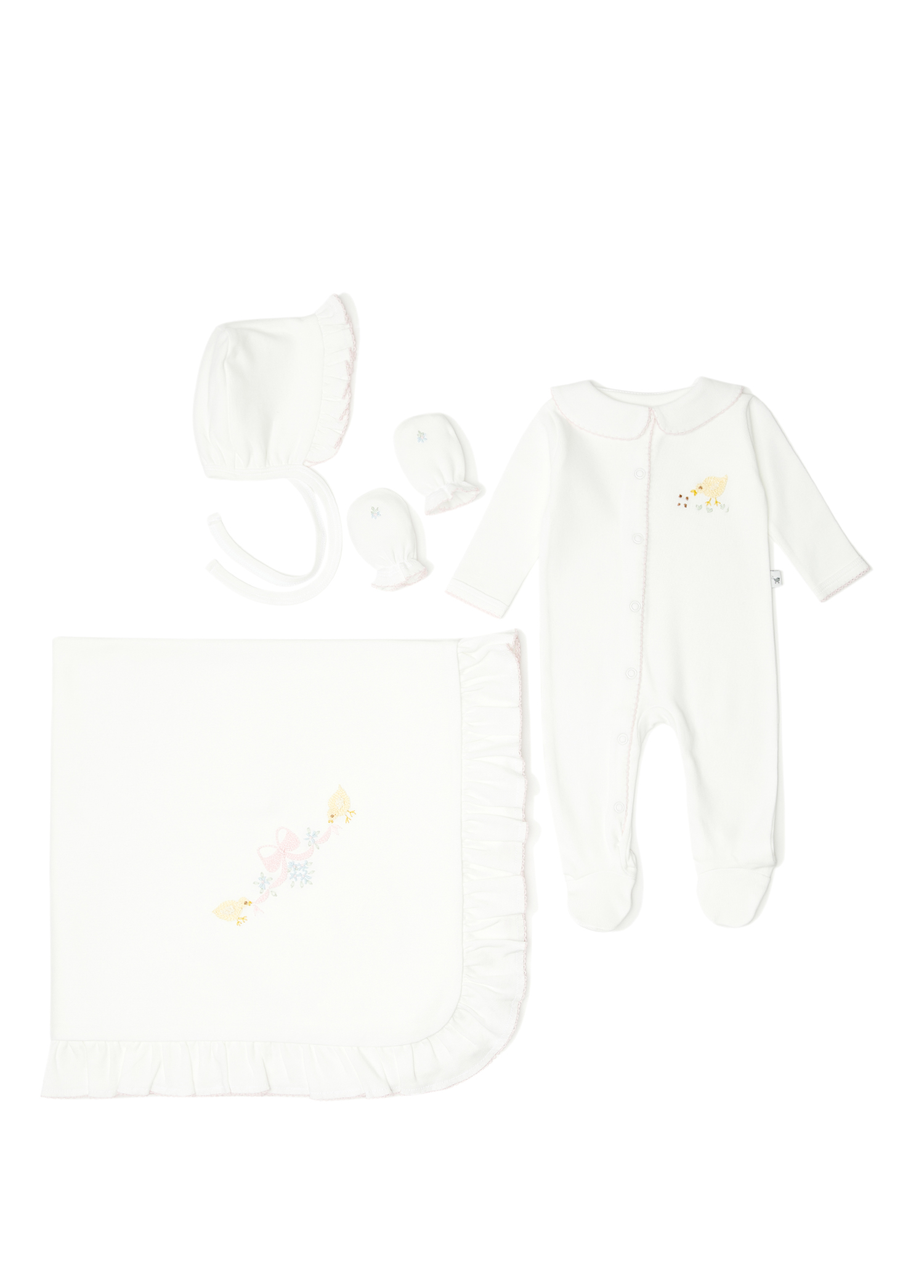 Florije - Pembe Nakışlı 4lü Organik Pamuk Yeni Doğan Seti - Pembe