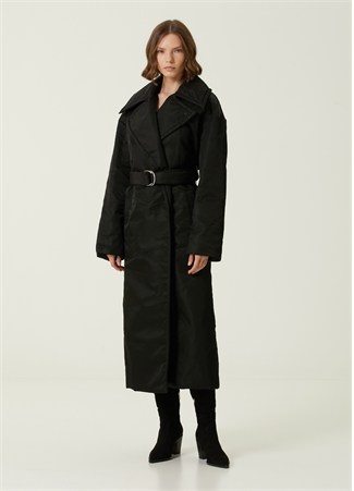 Nanushka Kadın Liano Siyah Kelebek Yaka Kemerli Palto M EU Nanushka Kadın Liano Siyah Kelebek Yaka Kemerli Palto M EU