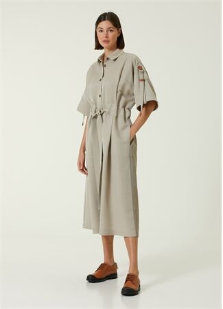 Loewe Kadın Bej Beli Kuşaklı Midi Keten Gömlek Elbise 36 IT Loewe Kadın Bej Beli Kuşaklı Midi Keten Gömlek Elbise 36 IT
