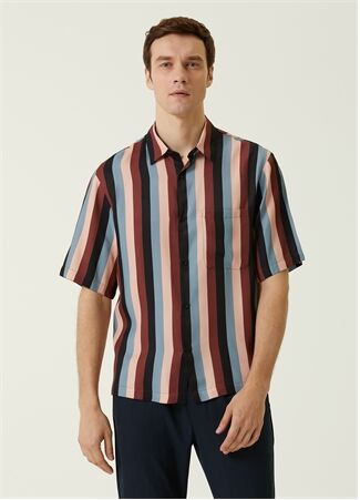 Sandro Erkek Colorblocked Kamp Yaka Çizgi Desenli Gömlek S EU Sandro Erkek Colorblocked Kamp Yaka Çizgi Desenli Gömlek S EU