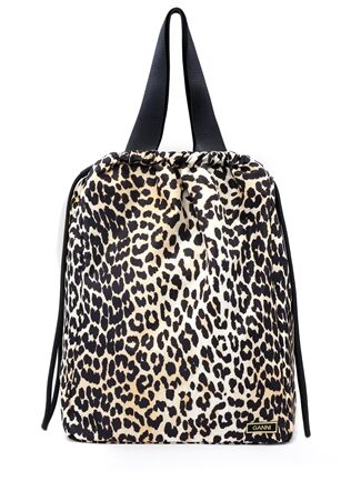 Ganni Kadın Leopar Desenli Büzgülü Çanta Kahverengi EU