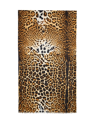 Kadın Leopar Desenli İpek Şal Siyah EU