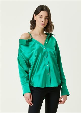T by Alexander Wang Kadın Yeşil Asimetrik İpek Gömlek S EU