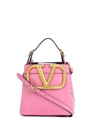 Valentino Garavani Kadın Pembe Logolu Deri Omuz Çantası EU