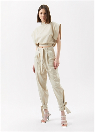 Wabi Sabi Kadın Tyra Bej Yüksek Bel Keten Pantolon S