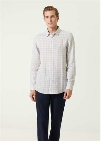 Palzileri Lab Erkek Gri Pötikare Desenli Keten Gömlek 42 IT Palzileri Lab Erkek Gri Pötikare Desenli Keten Gömlek 42 IT