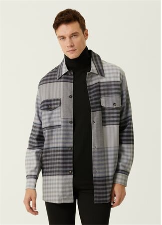 MCQ Erkek Gri Ekoseli Çift Cepli Gömlek S EU