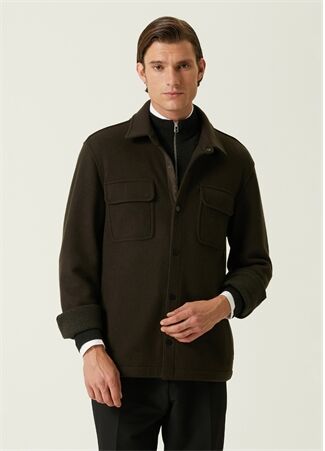 Network Erkek Comfort Fit Haki Yün Dış Gömlek L EU