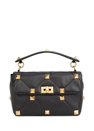Valentino Garavani Kadın Siyah Logolu Deri Omuz Çantası EU