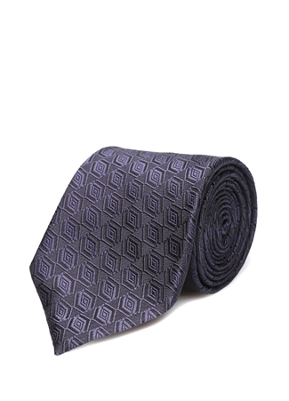 Zegna Erkek Lacivert Geometrik Desenli İpek Kravat EU