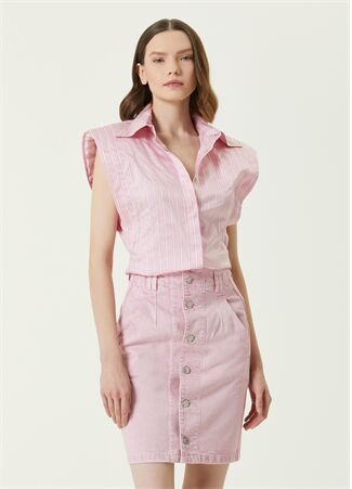 Isabel Marant Kadın Pembe Çizgili Kolsuz İpek Gömlek 36 FR