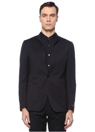 Cerimonia Erkek Lacivert Kontrast Biyeli Yün Ceket 50 IT