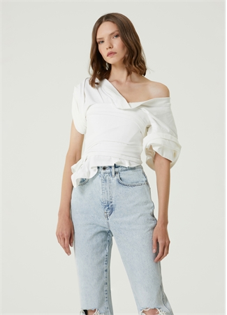 Alexander Wang Kadın Beyaz Asimetrik Drapeli Bluz 0 US Alexander Wang Kadın Beyaz Asimetrik Drapeli Bluz 0 US
