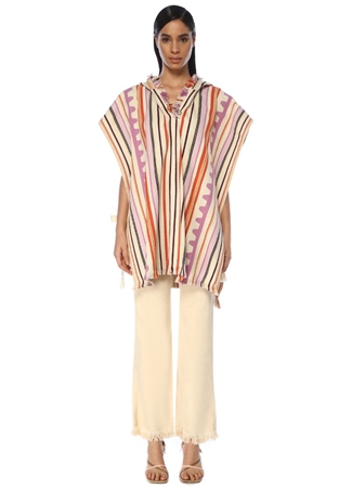 Isabel Marant Kadın Pilen Ekru Pembe Kapüşonlu Çizgili Panço Ceket M EU Isabel Marant Kadın Pilen Ekru Pembe Kapüşonlu Çizgili Panço Ceket M EU
