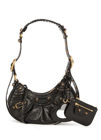Balenciaga Kadın Siyah Krokodil Dokulu Deri Omuz Çantası Eu