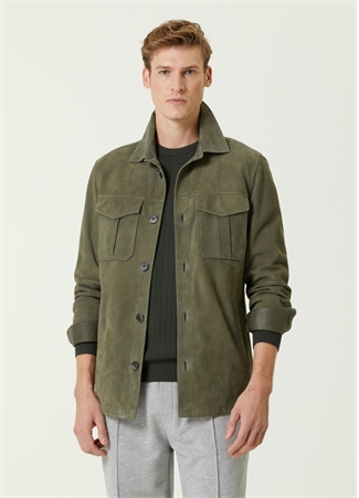 Beymen Collection Erkek Haki Polo Yaka Süet Gömlek 52 IT