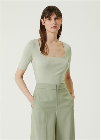 Vince Kadın Yeşil U Yaka T-shirt S EU