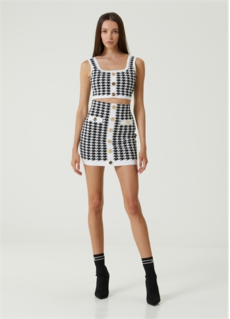 Balmain Kadın Siyah Beyaz Kazayağı Desenli Mini Triko Etek 38 FR Balmain Kadın Siyah Beyaz Kazayağı Desenli Mini Triko Etek 38 FR