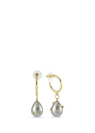 Berrin Özkan Kadın Shining Gri Gold İncili Küpe EU Berrin Özkan Kadın Shining Gri Gold İncili Küpe EU