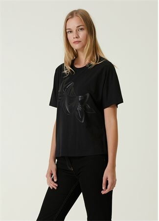 Beymen Collection Kadın Siyah Bisiklet Yaka Baskılı T-shirt S