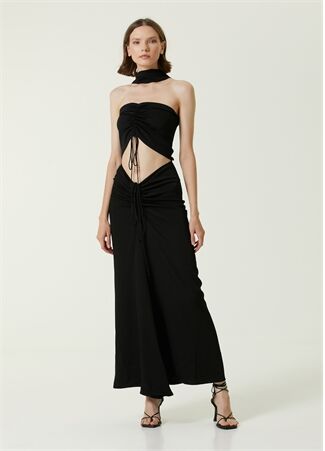 Christopher Esber Kadın Siyah Büzgü Detaylı Midi Elbise 8 US