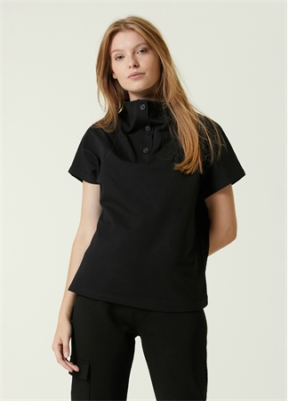 Network Kadın Basic Fit Siyah Dik Yaka T-shirt XL EU