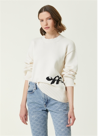 Off-white Kadın Beyaz Logo Jakarlı Kazak 38 It