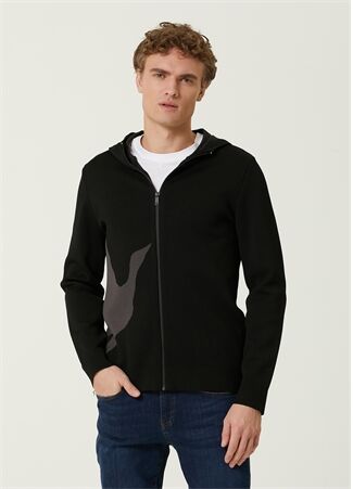 Beymen Club Erkek Siyah Kapüşonlu Logo Jakarlı Hırka S