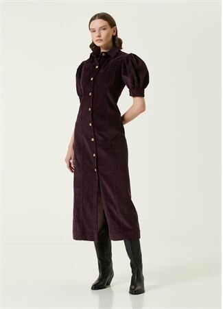 Faraway Kadın Bordo Gömlek Yaka Midi Kadife Elbise 34 EU Faraway Kadın Bordo Gömlek Yaka Midi Kadife Elbise 34 EU