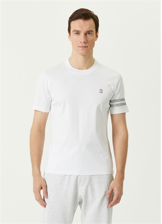 Brunello Cucinelli Erkek Beyaz Logolu Reflektif Şeritli T-shirt S EU Brunello Cucinelli Erkek Beyaz Logolu Reflektif Şeritli T-shirt S EU