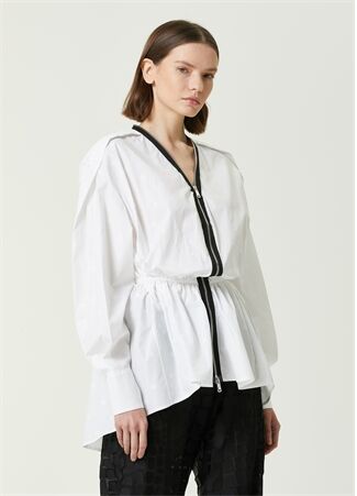 Coperni Kadın Beyaz V Yaka Fermuarlı Bluz 36 IT
