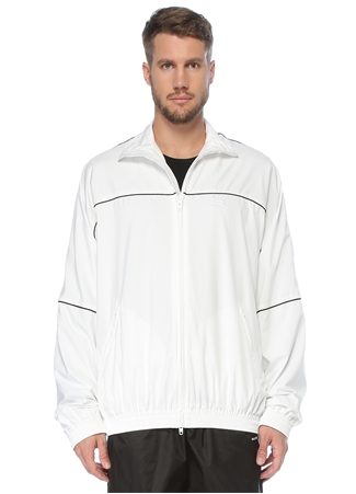 Balenciaga Erkek Beyaz Dik Yaka Kontrast Şeritli Mont 46 IT