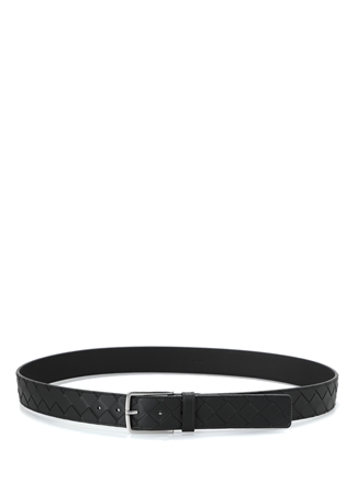 Bottega Veneta Erkek Siyah Örgü Dokulu Deri Kemer 00 EU