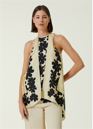 Petar Petrov Kadın Siyah Ekru Çiçekli Asimetrik İpek Bluz 36 FR